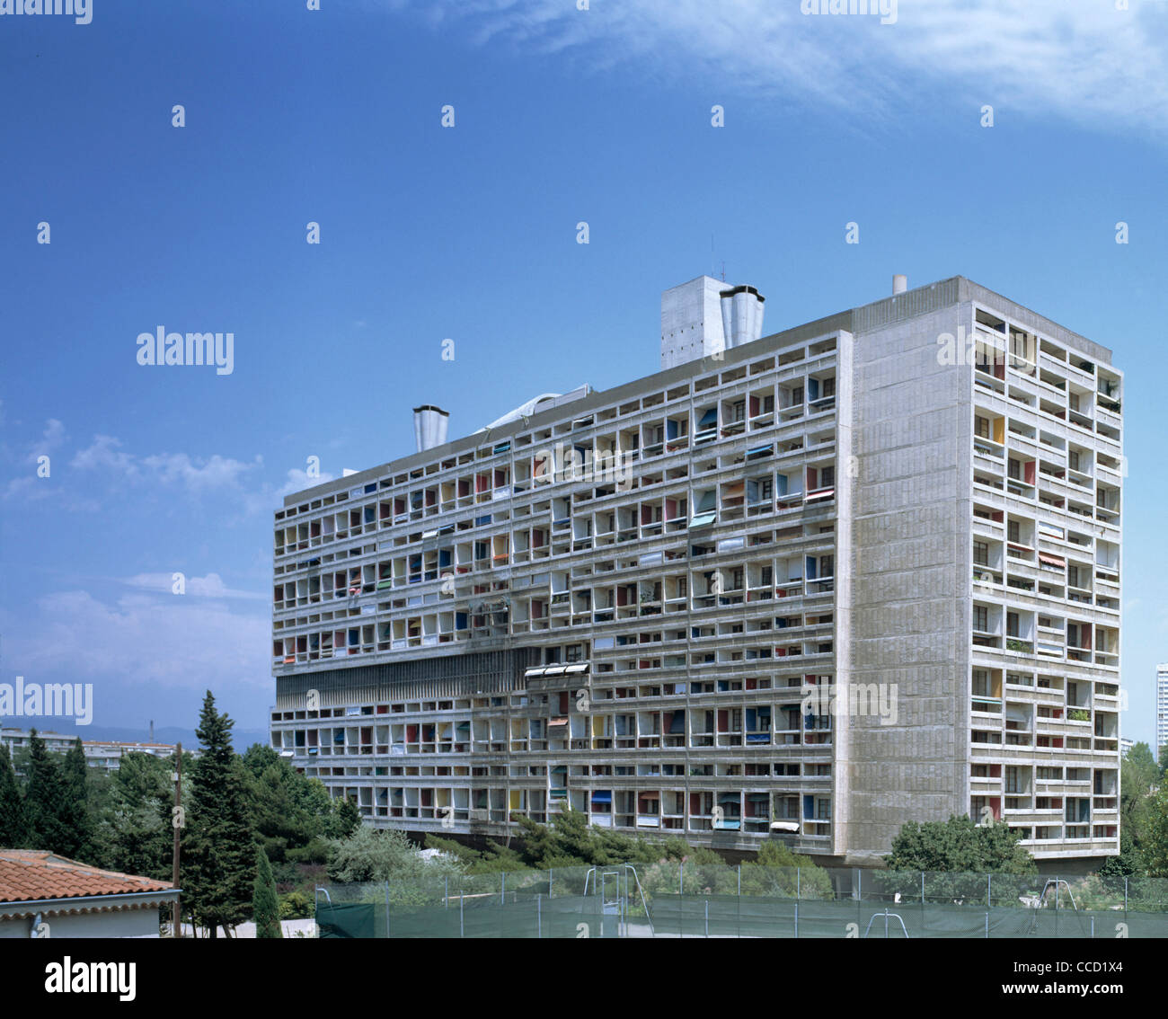 UNITE D?HABITATION CONTEXTUAL EXTERIOR VIEW OF ONE OF THE BLOCKS Stock ...