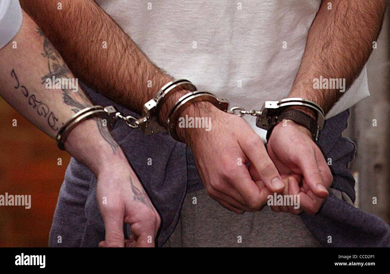 A prisoner in handcuffs is taken into custody. Picture by James ...