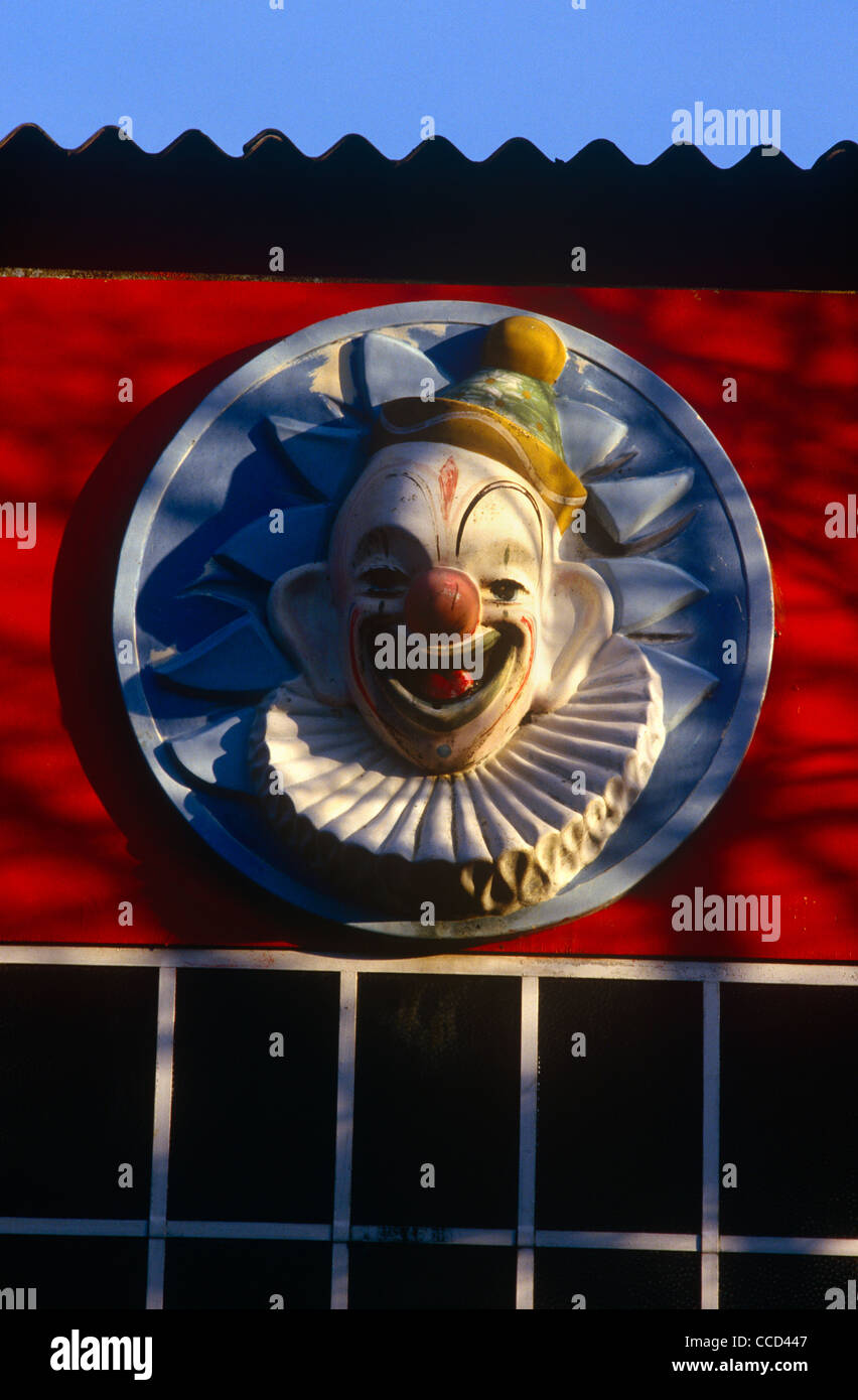 An original clown face feature still adorning the wall of an old ...