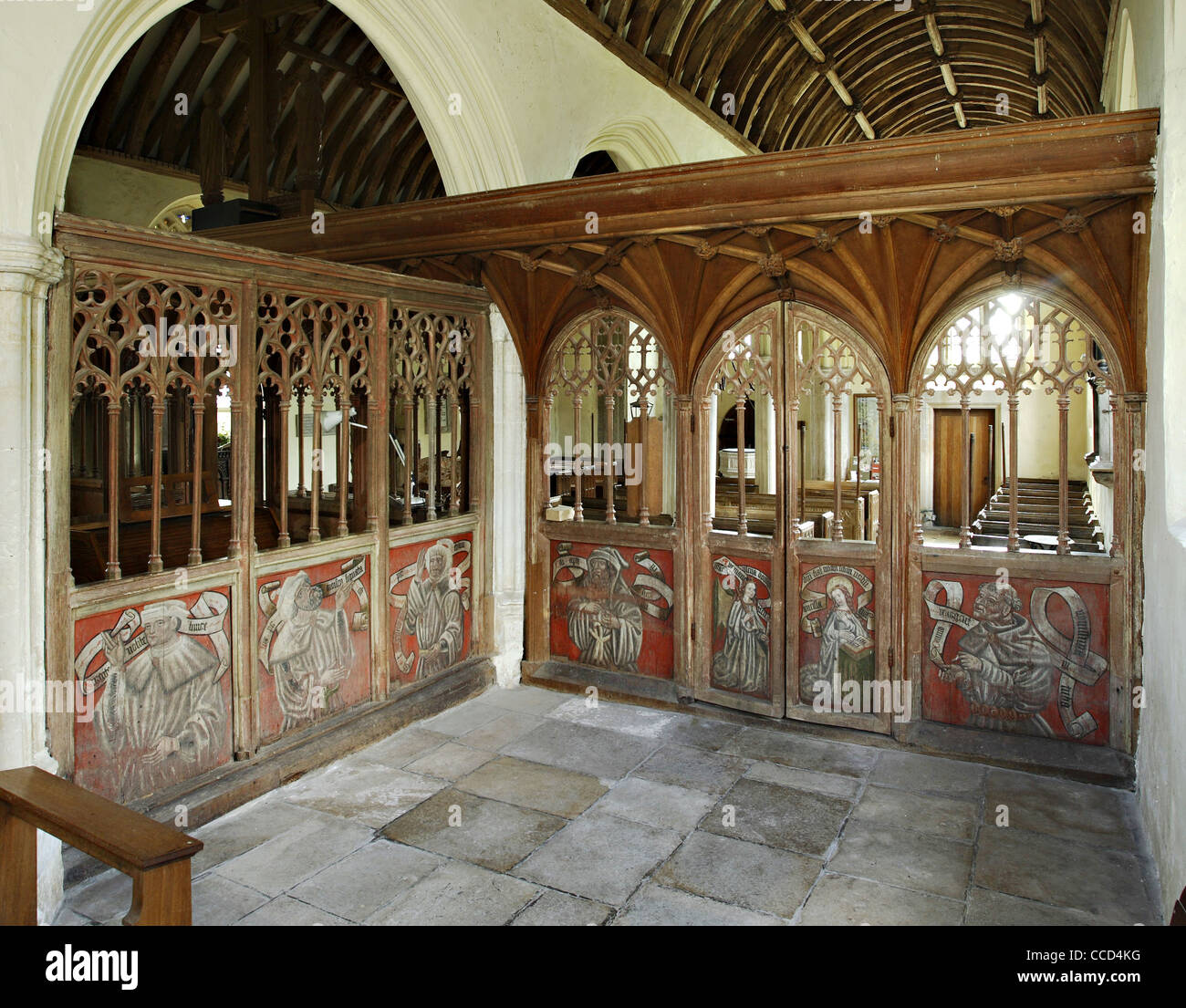 Parclose screen, Church of St John the Baptist, Ashton, Devon Stock ...