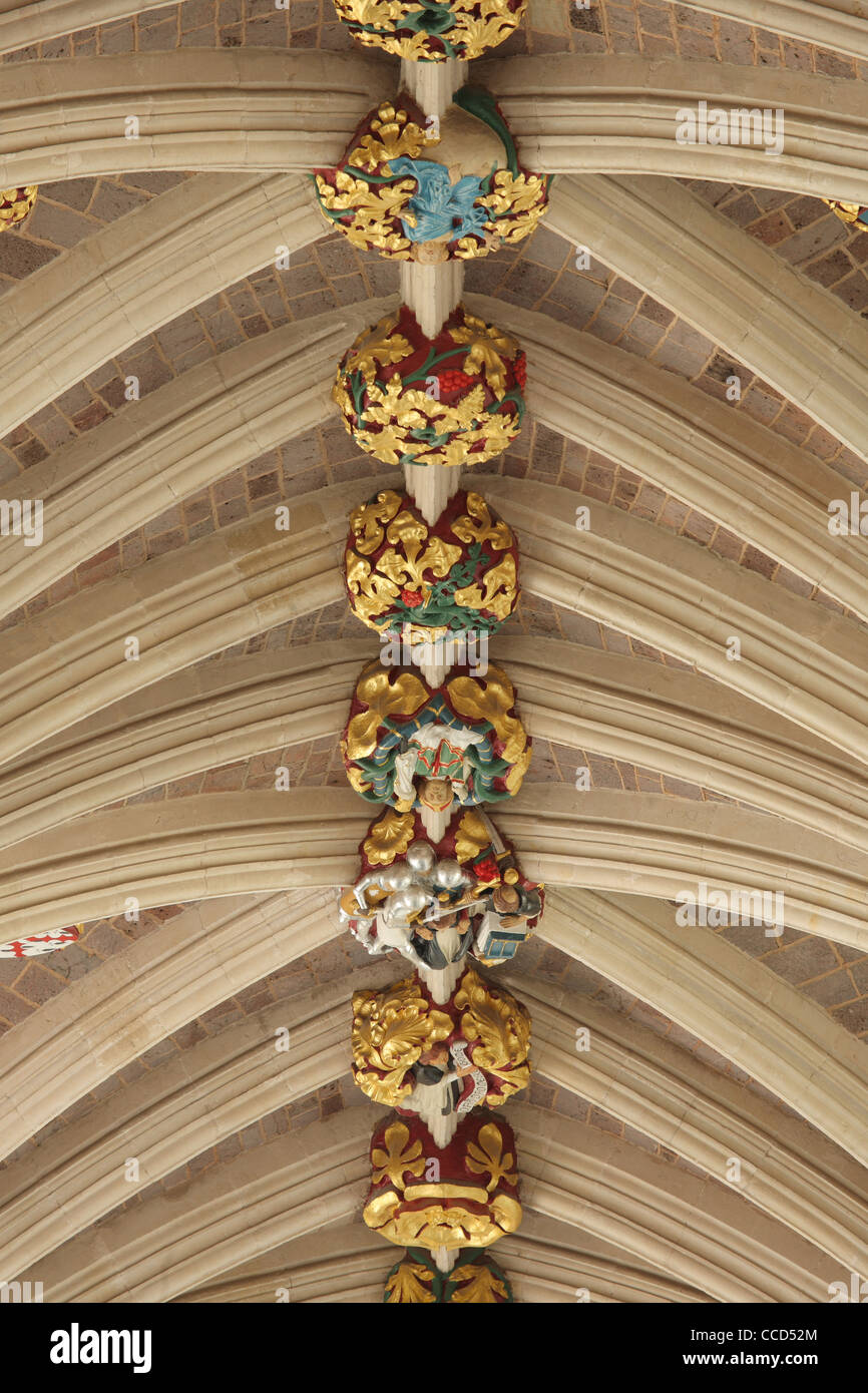 Medieval bosses in the nave vault, Exeter Cathedral, Exeter, Devon ...
