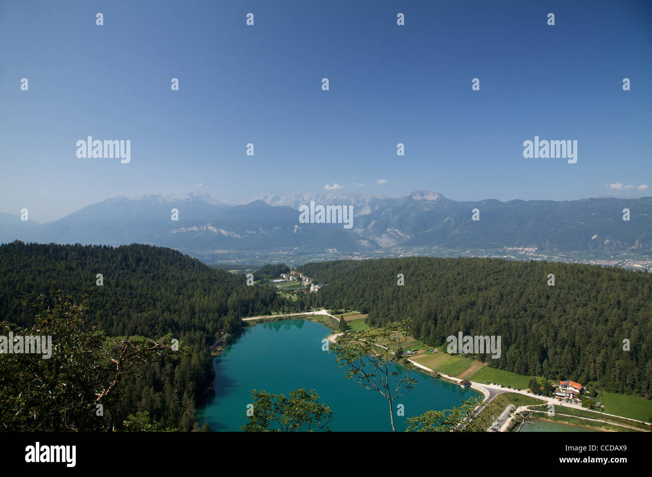 view of Coredo lake from Merlonga path, Non valley, Anaunia, Trentino ...