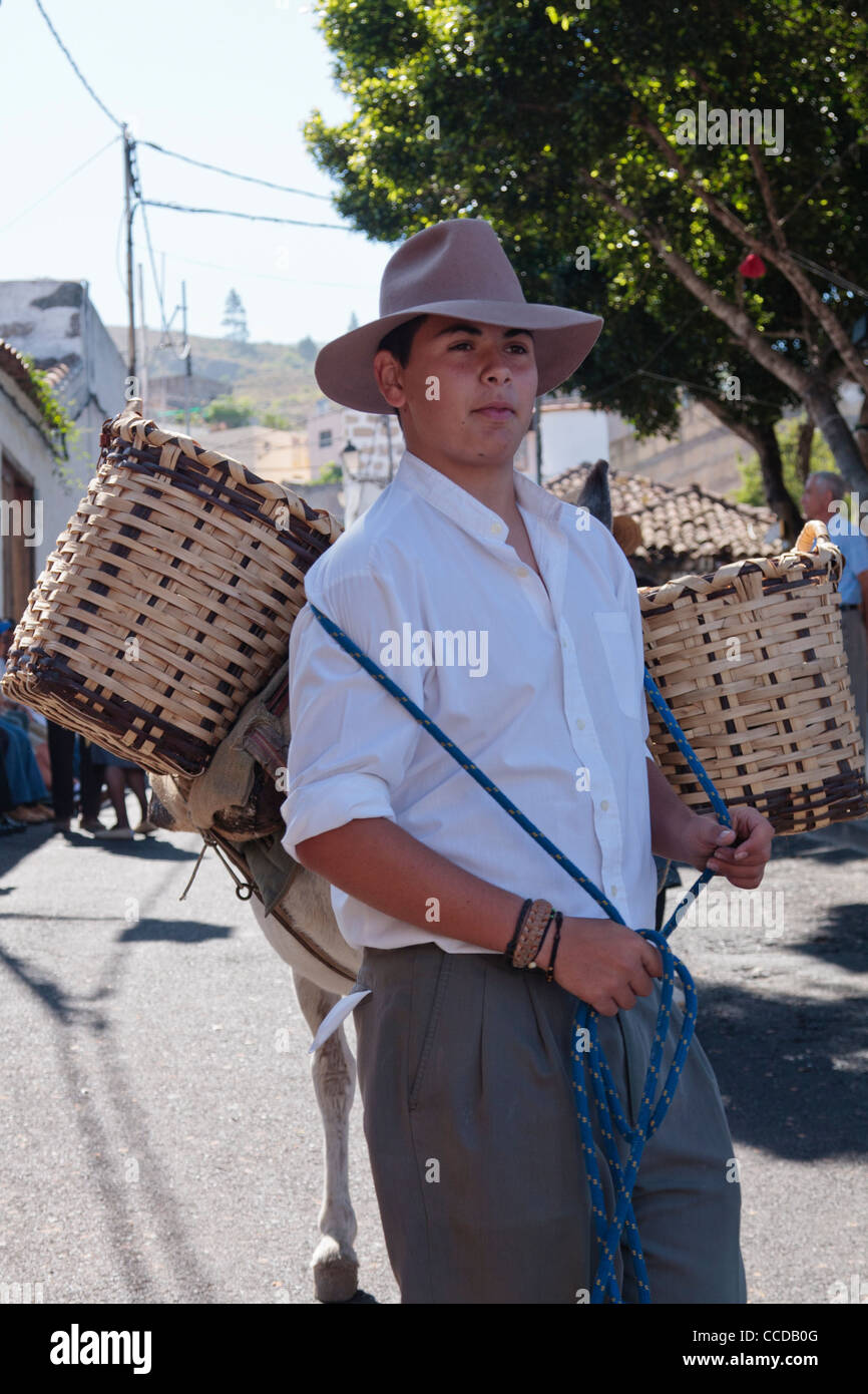 young man in traditional rural farming dress in chirche tenerife canary ...