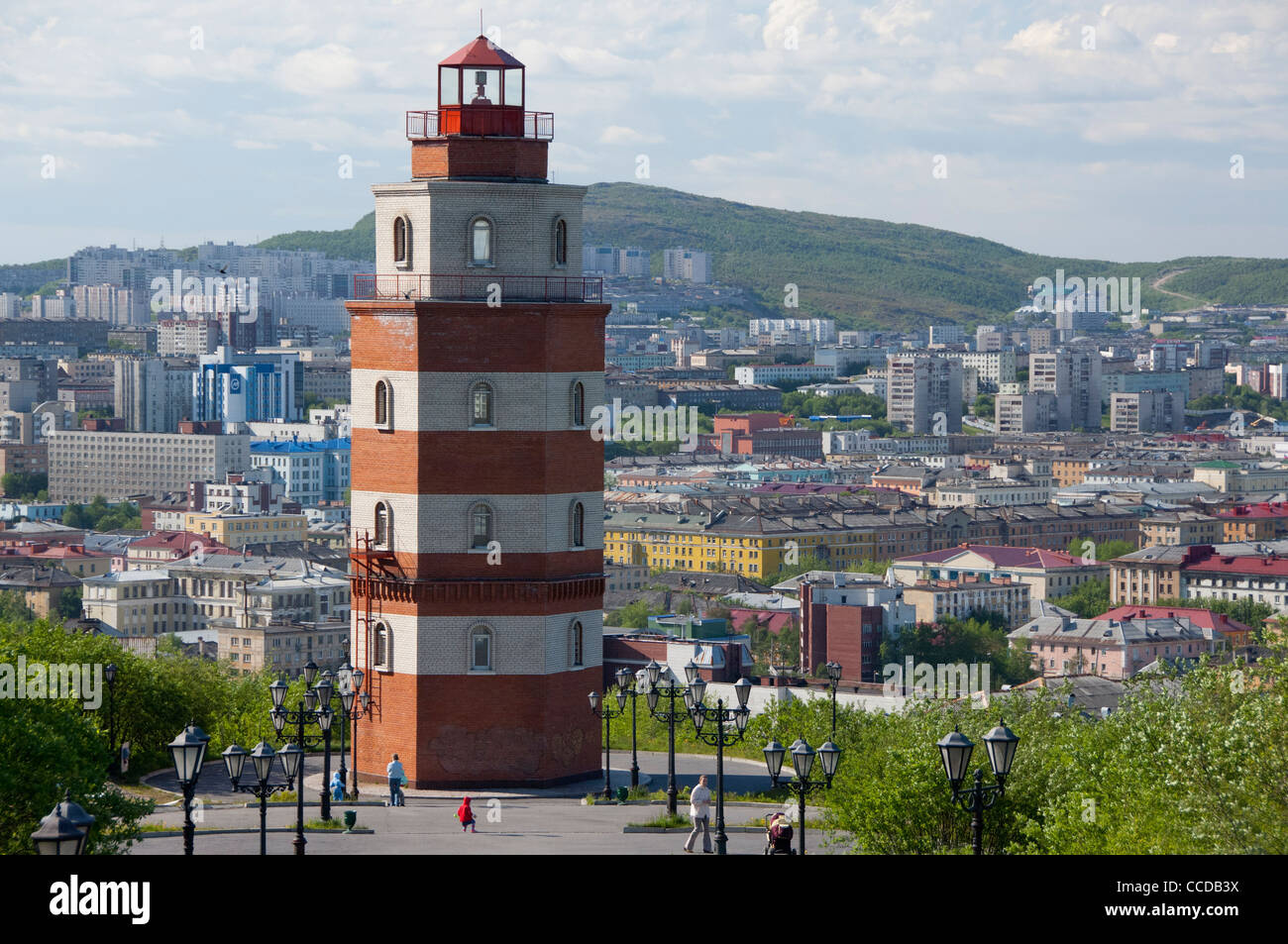 Russia, Murmansk. Largest city north of the Arctic Circle. Lighthouse ...