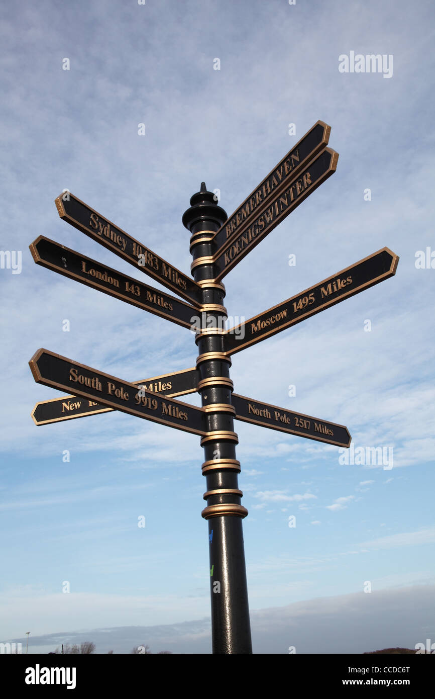 Sign next to the Greenwich Meridian installation at Cleethorpes Stock ...