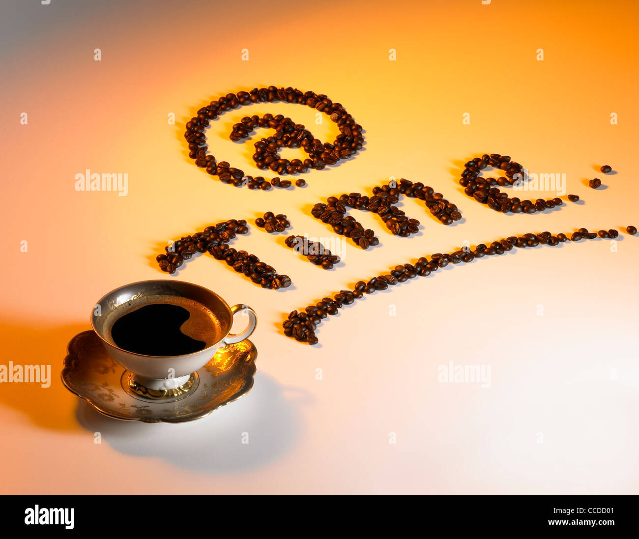 symbolic picture showing a coffee cup and written text made of coffee ...