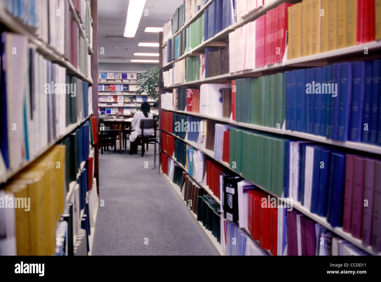 A student is reading in a library surrounded by books Stock Photo - Alamy