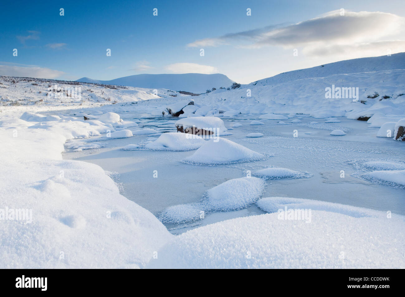 Ben Wyvis from Black Water in winter, Ross-shire, Scotland Stock Photo ...