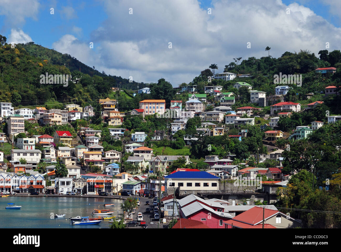 Elevated view of the town, St. George’s, Grenada, Caribbean, West ...