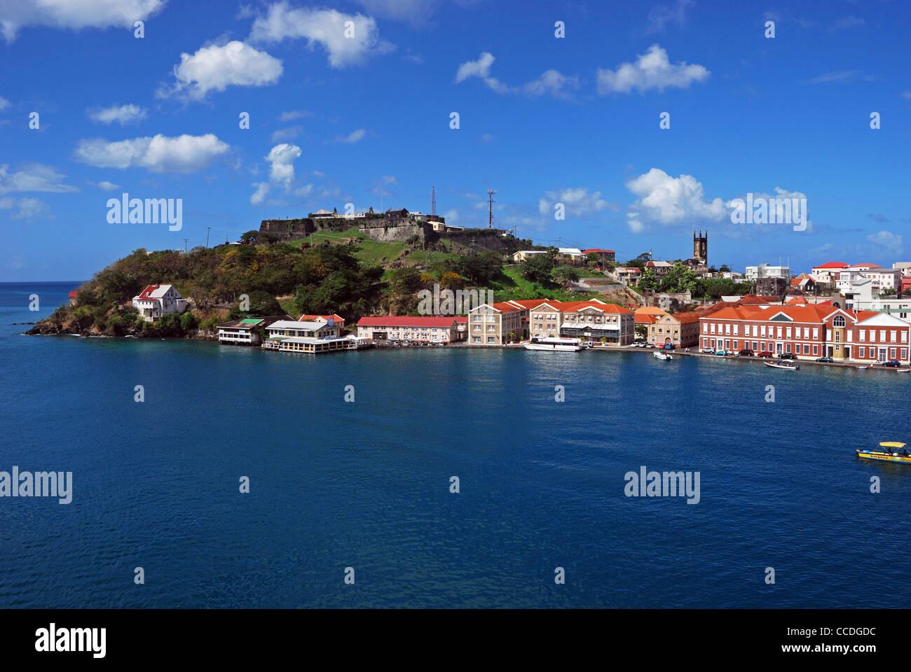 Elevated view of the town and Fort George, St. George’s, Grenada ...