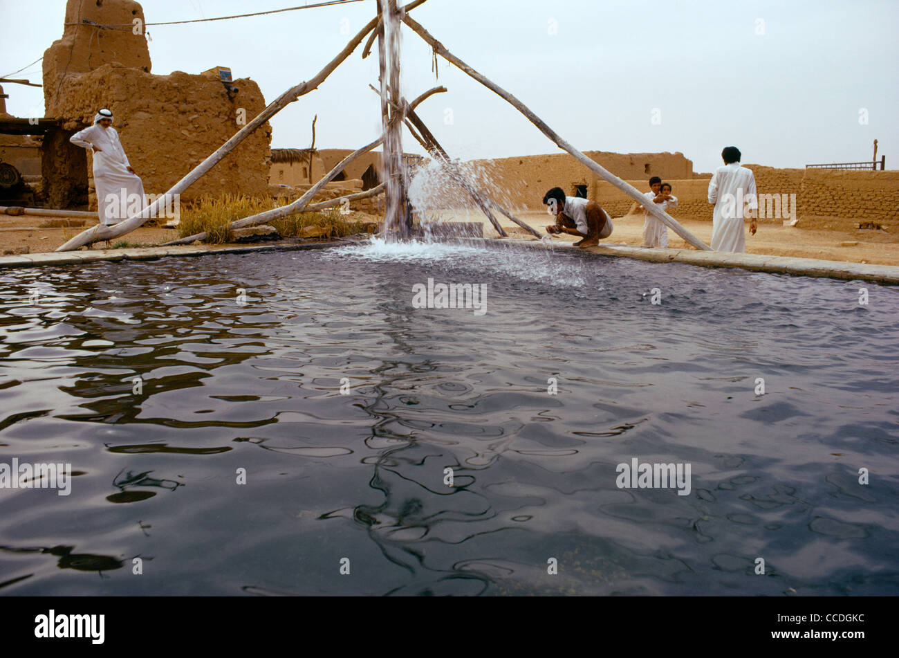 Al Hassa Saudi Arabia Irrigation Pool Running Water & Arabs Man Washing ...