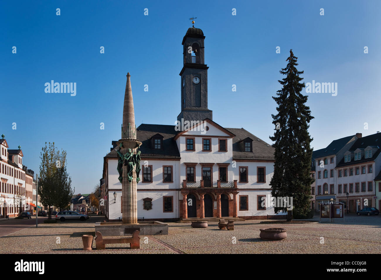 View from the marketplace to the city hall of Rochlitz build in 1828 ...