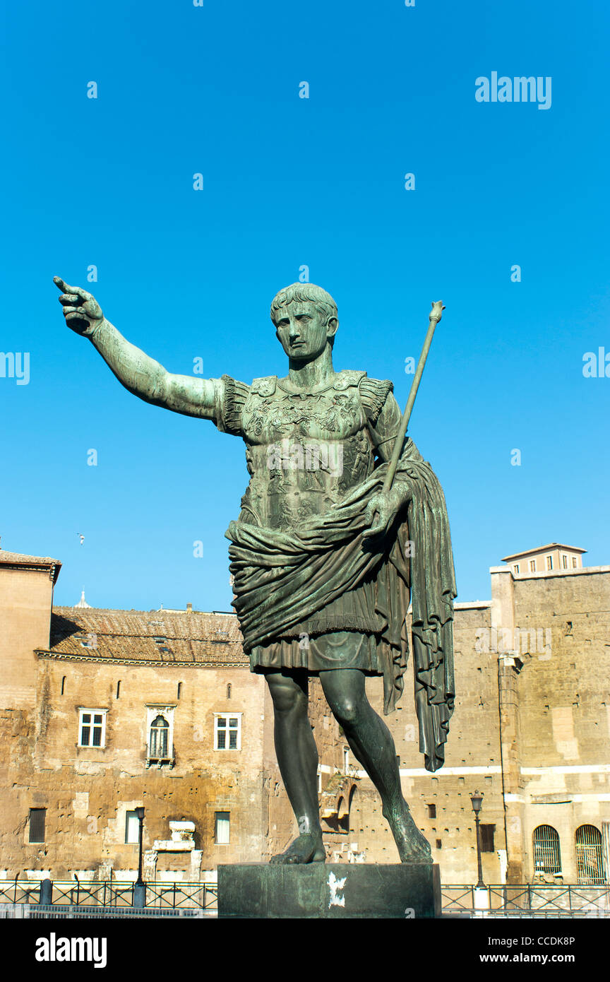 Bronze statue of emperor Caesar Augustus on Via dei Fori Imperiali ...