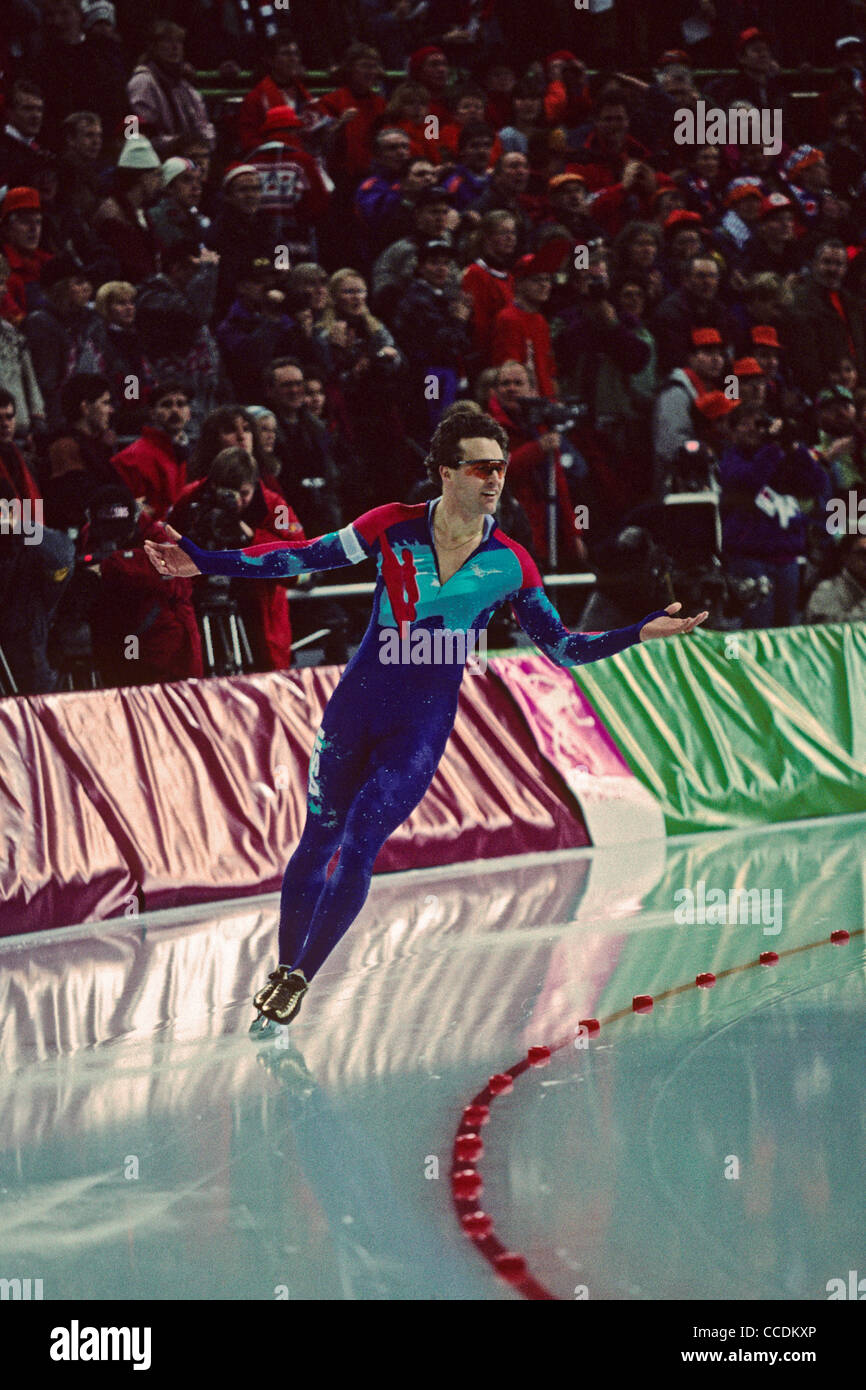 Dan Jansen reacts after winning the gold medal in the 1000m at the 1994 ...