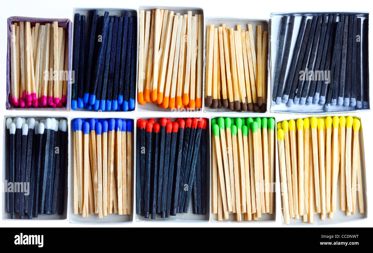 Matches, different colors and different sizes, forms, designs Stock ...