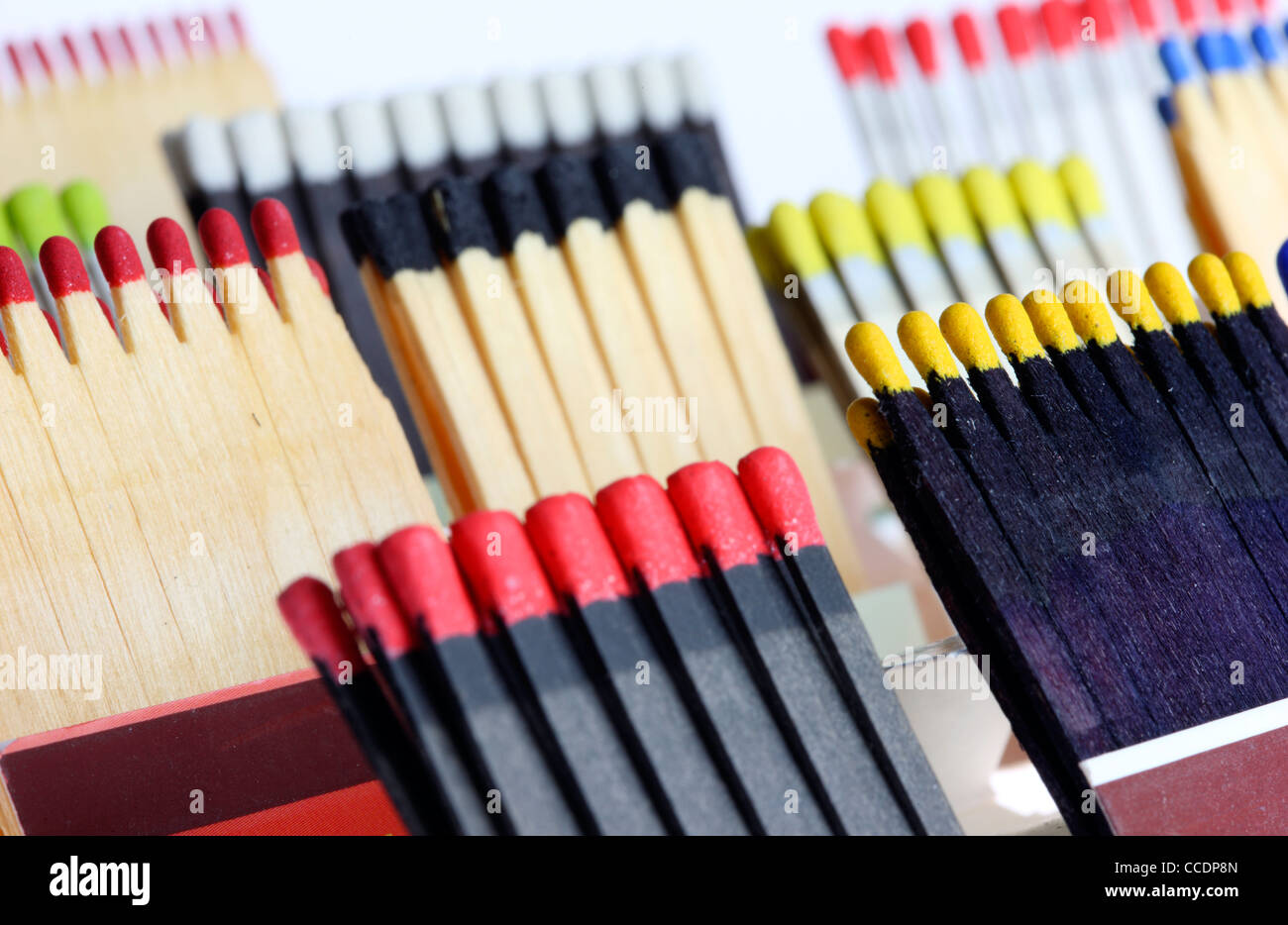 Matches, different colors and different sizes, forms, designs Stock ...