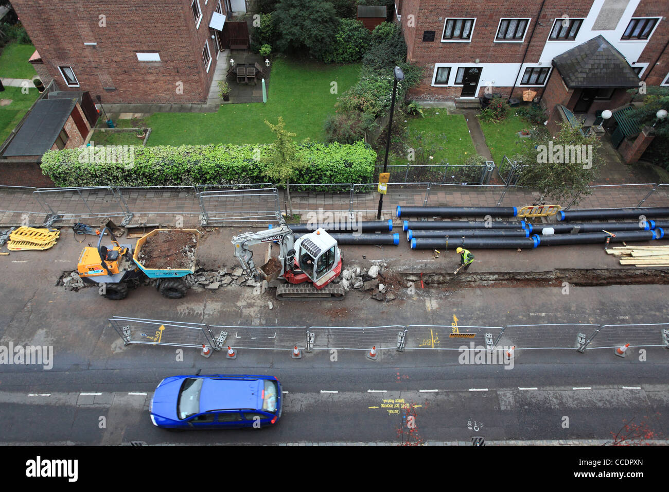 Road works on a North London street, leading to temporary traffic ...