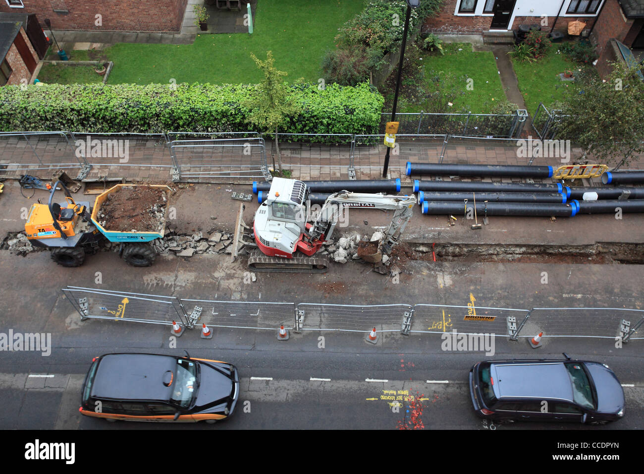 Road works on a North London street, leading to temporary traffic ...