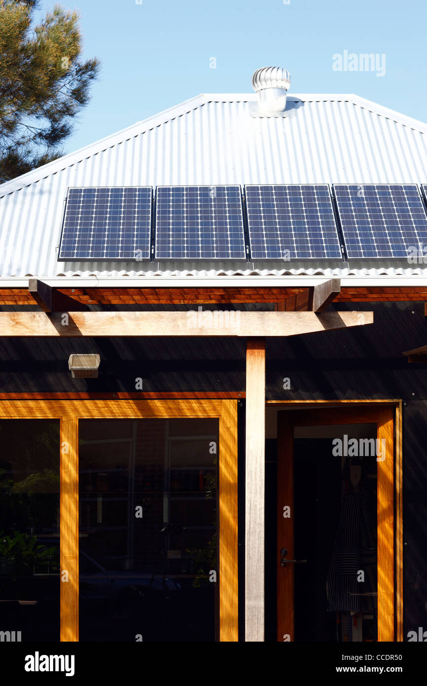 roof, gutter, solar panel, restoration of weather-board cottage Stock ...