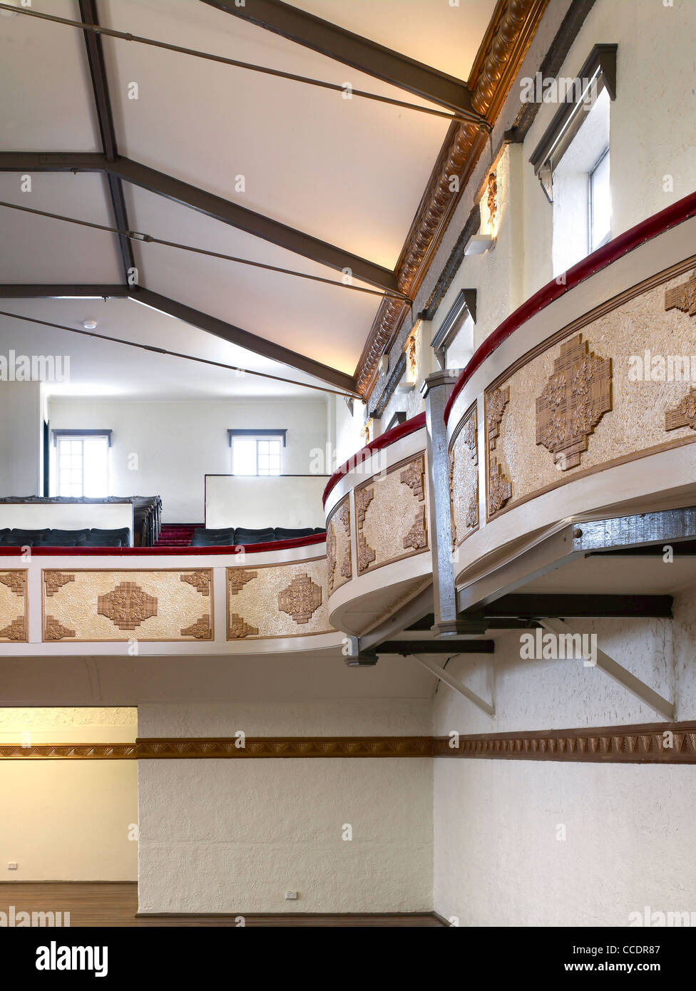 Detail of the mouldings and stalls in the auditorium interior ...