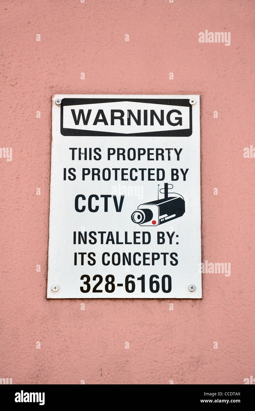 Warning - protected by cctv surveillance camera sign on local house ...
