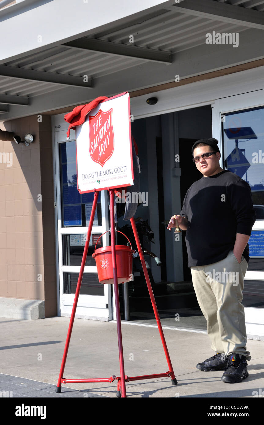 Salvation Army bell ringer, Texas, USA Stock Photo - Alamy