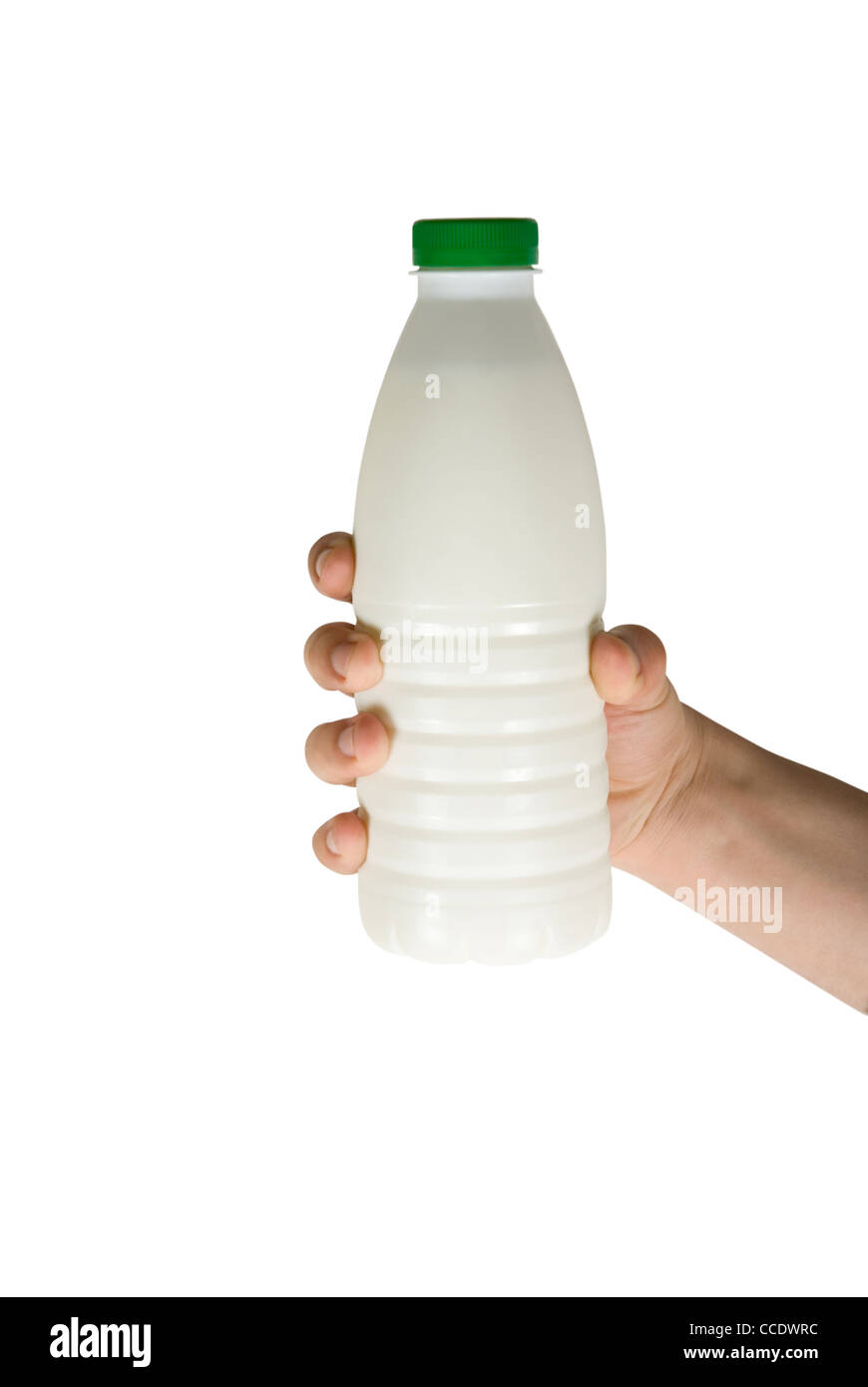 Human hand holding bottle of milk isolated on white Stock Photo - Alamy