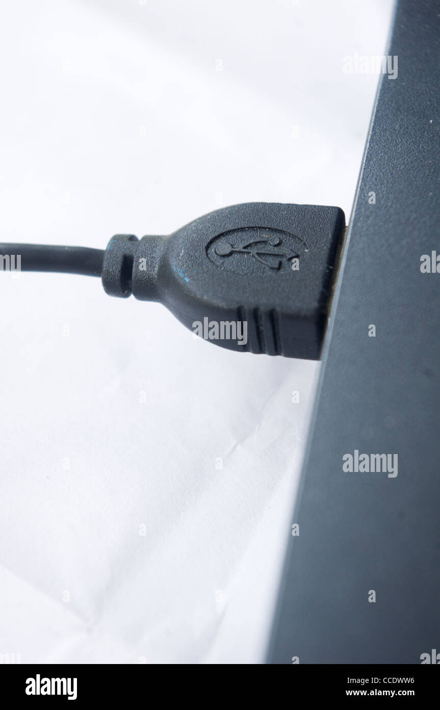 a close up shot of device plug with USB sign on computer Stock Photo ...