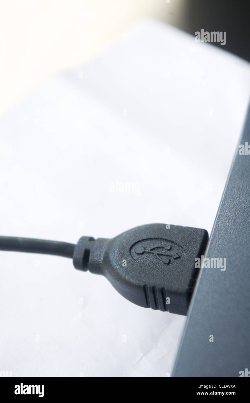a close up shot of device plug with USB sign on computer Stock Photo ...
