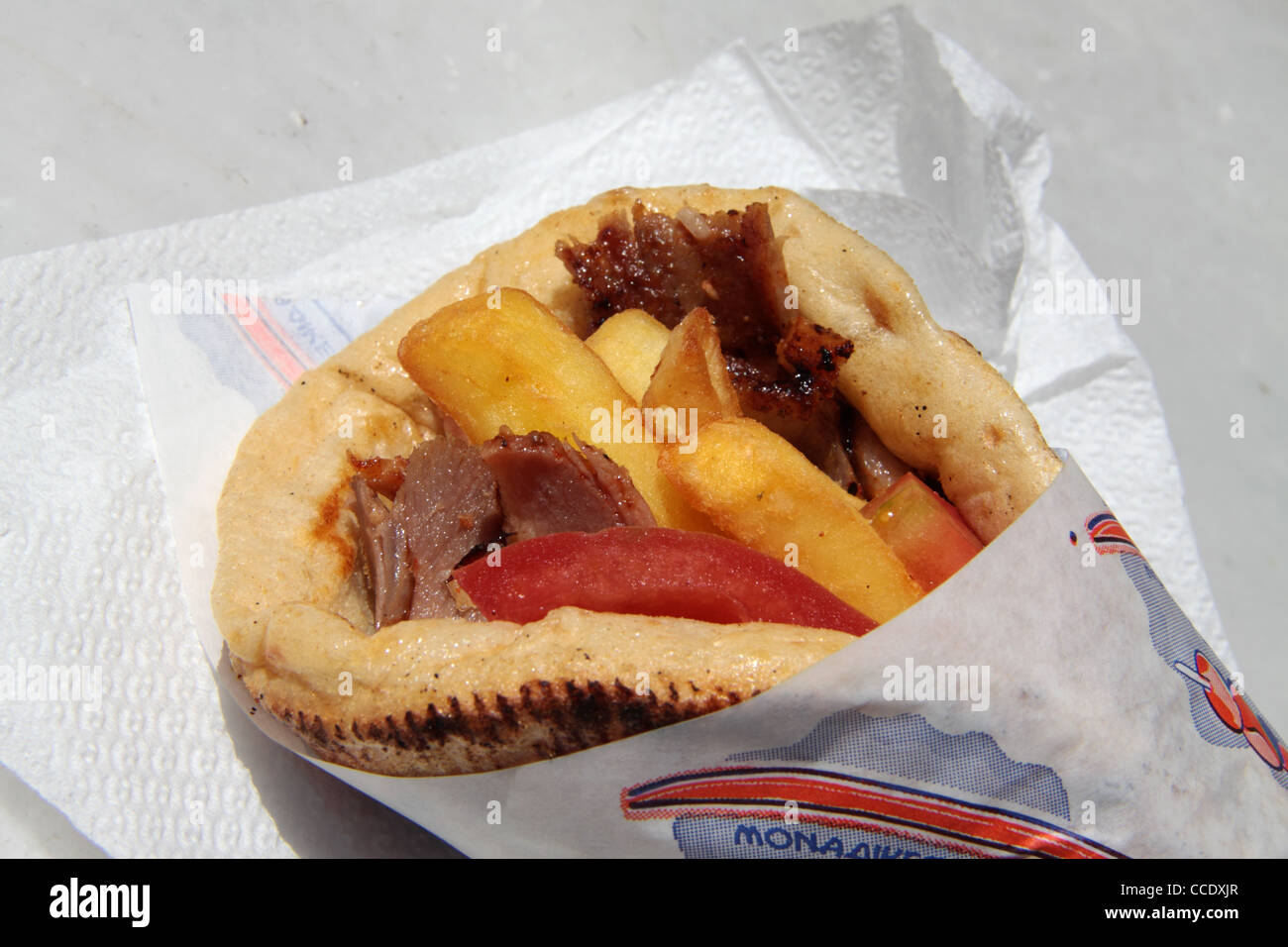 Pita Gyro (dish of meat roasted on a vertical spit), souvlaki ...