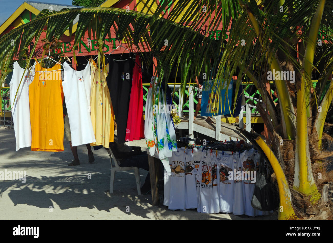 Clothes stall on the beach, St. Johns, Antigua, Leeward Islands ...