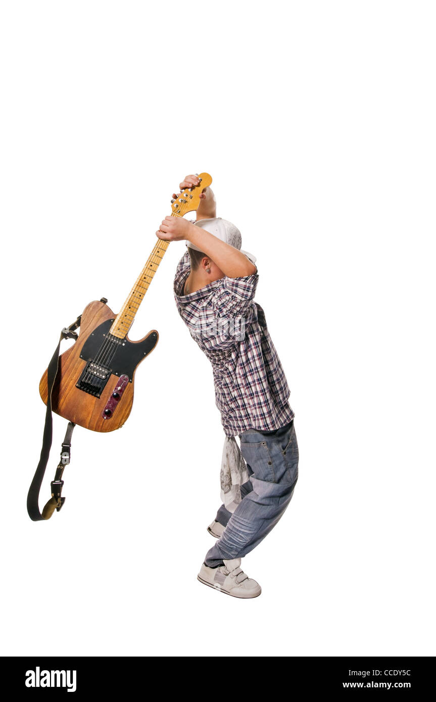 Cool young guitarist isolated on white background Stock Photo - Alamy