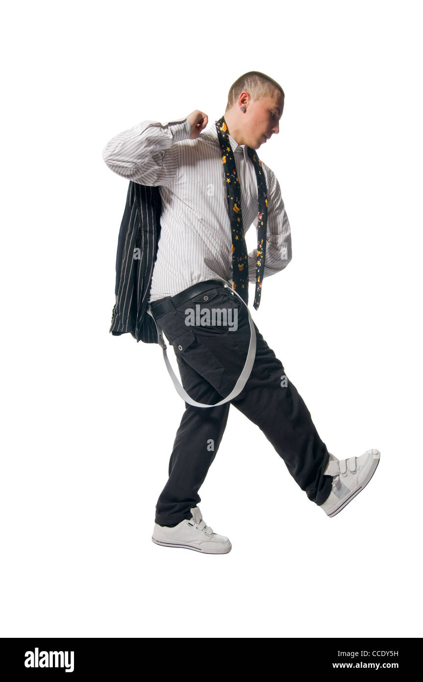 Cool young hip-hop dancer on white background Stock Photo - Alamy
