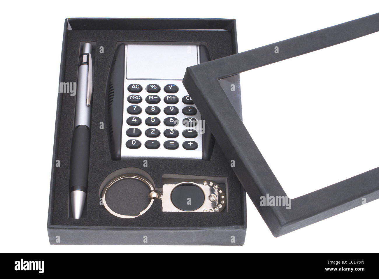 Gift set, a calculator, a pen, pendant, in a black box Stock Photo - Alamy