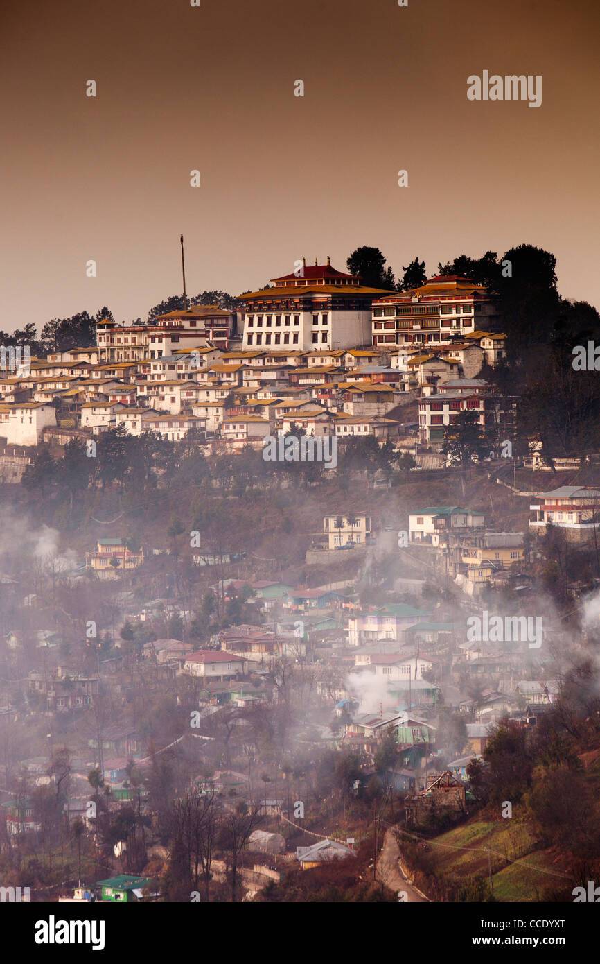 India, Arunachal Pradesh, Tawang, hilltop Buddhist Gompa at dawn (world ...