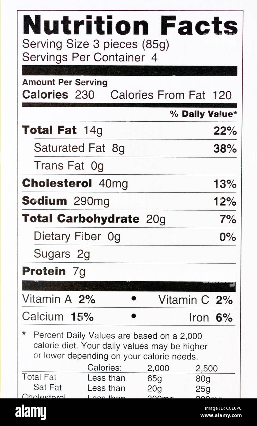 Food label fats sugars hi-res stock photography and images - Alamy