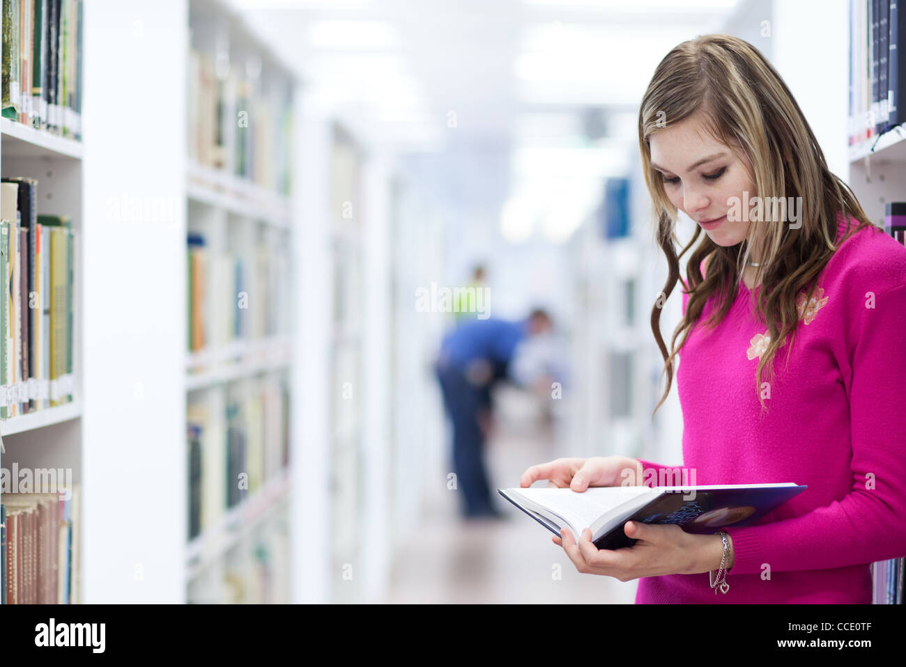 in the library - pretty, female student working in a high school ...