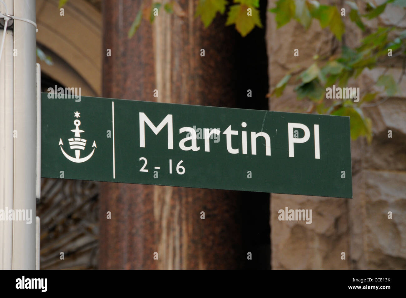 Street sign of Martin Place, a popular streets for visitors and ...