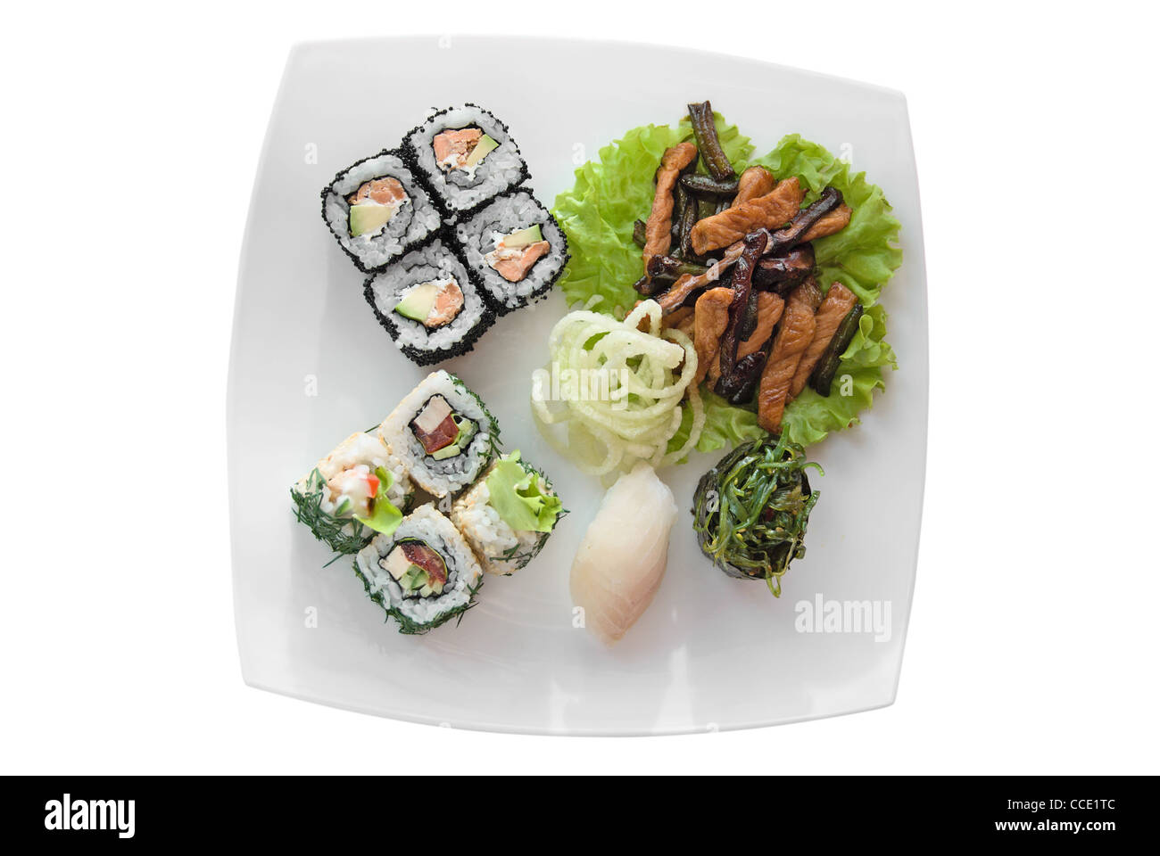 Sushi plate isolated on white background Stock Photo - Alamy