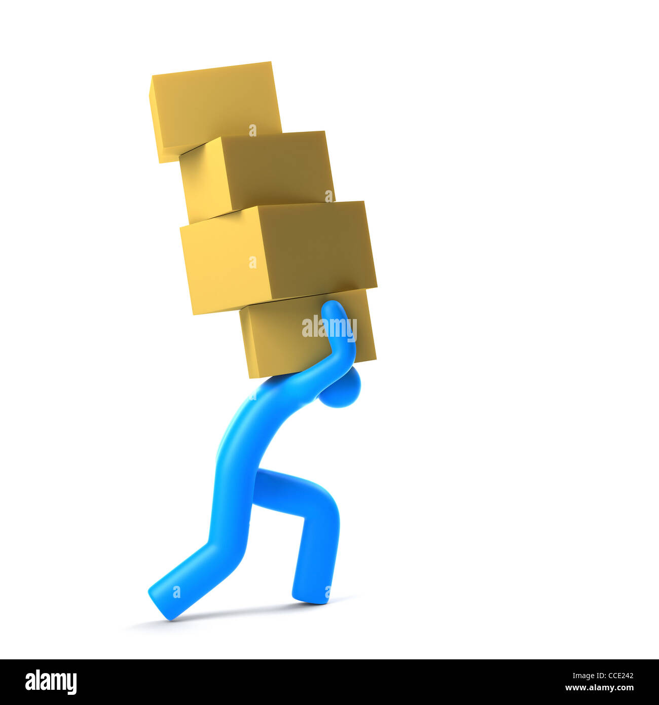 Man lifting cardboard boxes. (Digitally generated image Stock Photo - Alamy