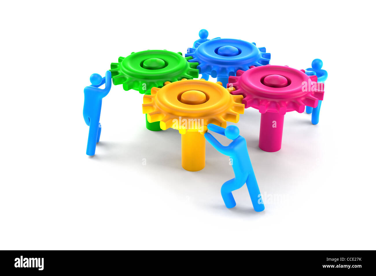 People pushing gears. (Digitally generated image Stock Photo - Alamy