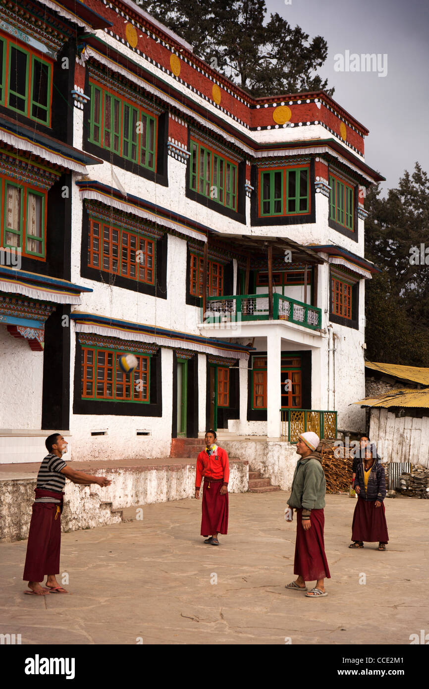 India, Arunachal Pradesh, Tawang Gompa, monks playing football outside ...