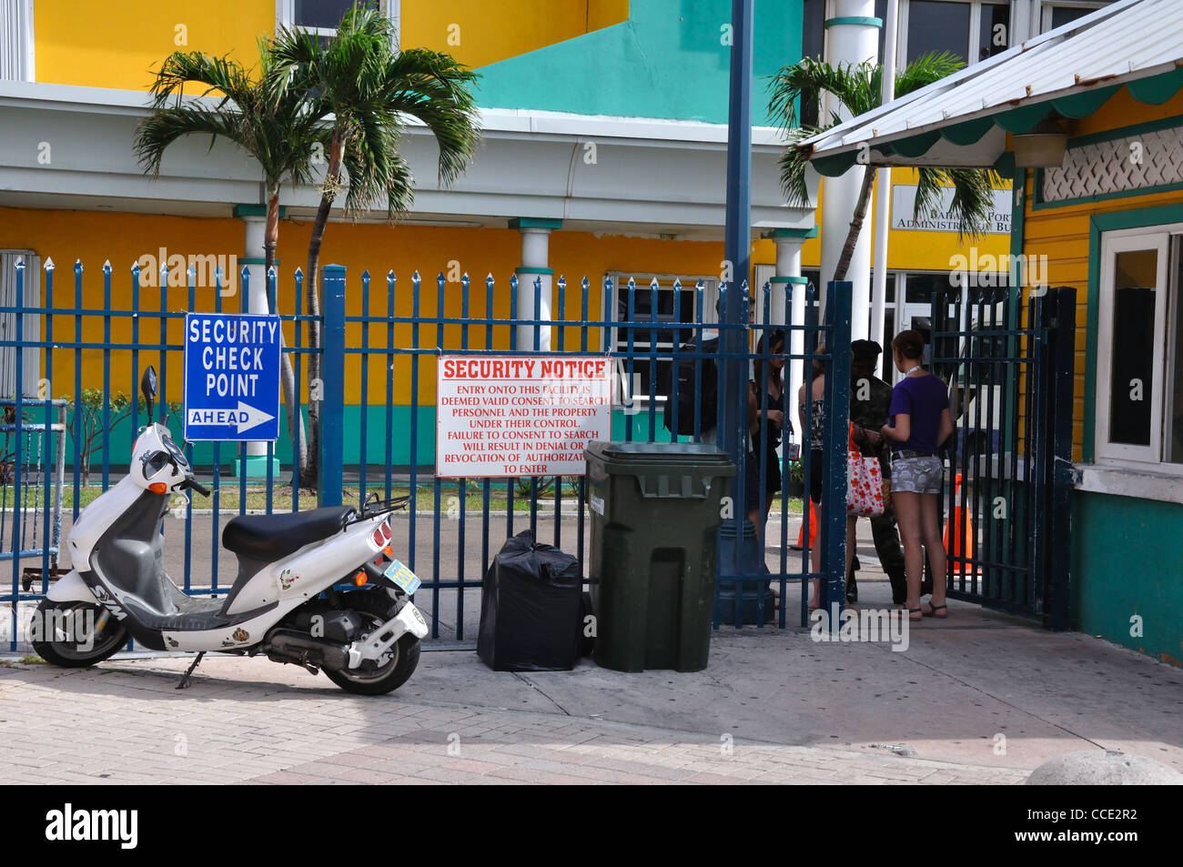 Check point at port, Nassau, Bahamas - security officer checking ...