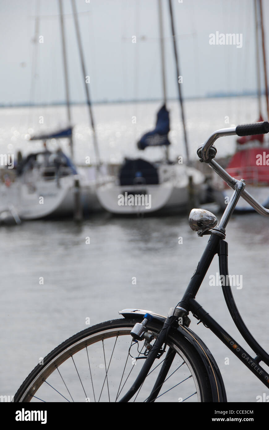 Classic Dutch bike at marina, Volendam, Holland, Netherlands, Europe ...