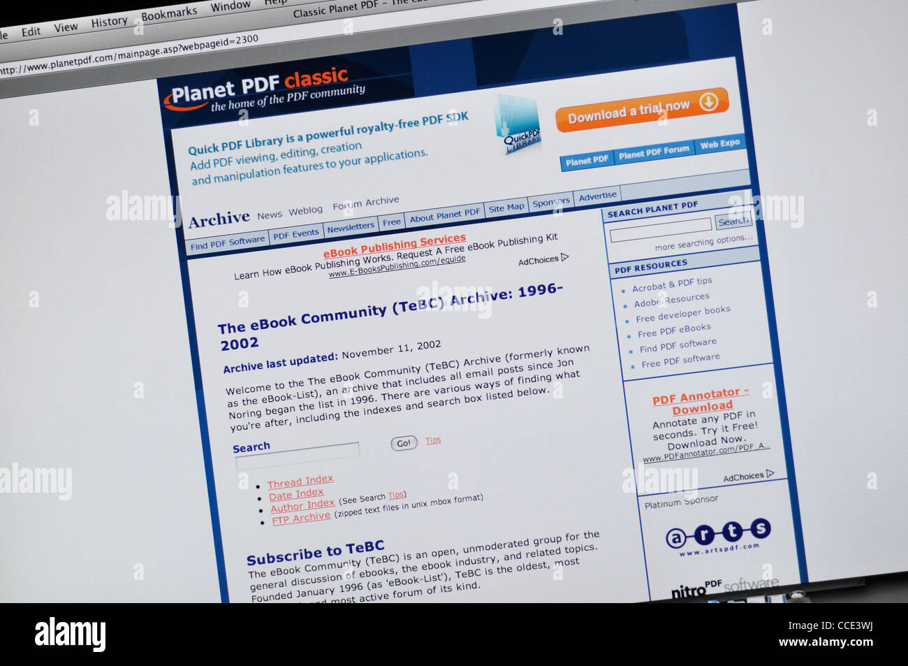 Planetpdf.com - ebook archive website Stock Photo - Alamy