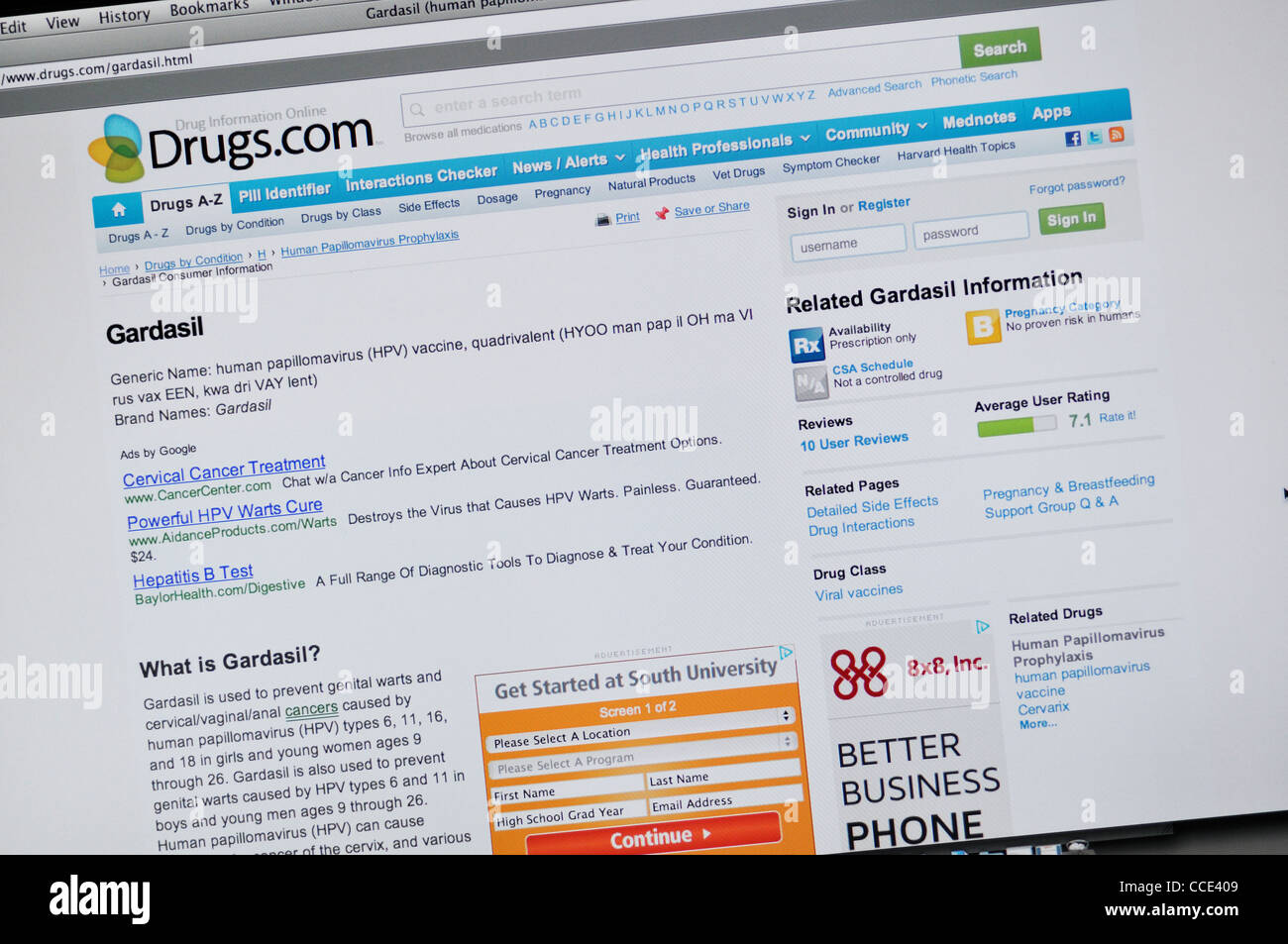 Drugs.com - Gardasil prescription drug website Stock Photo - Alamy