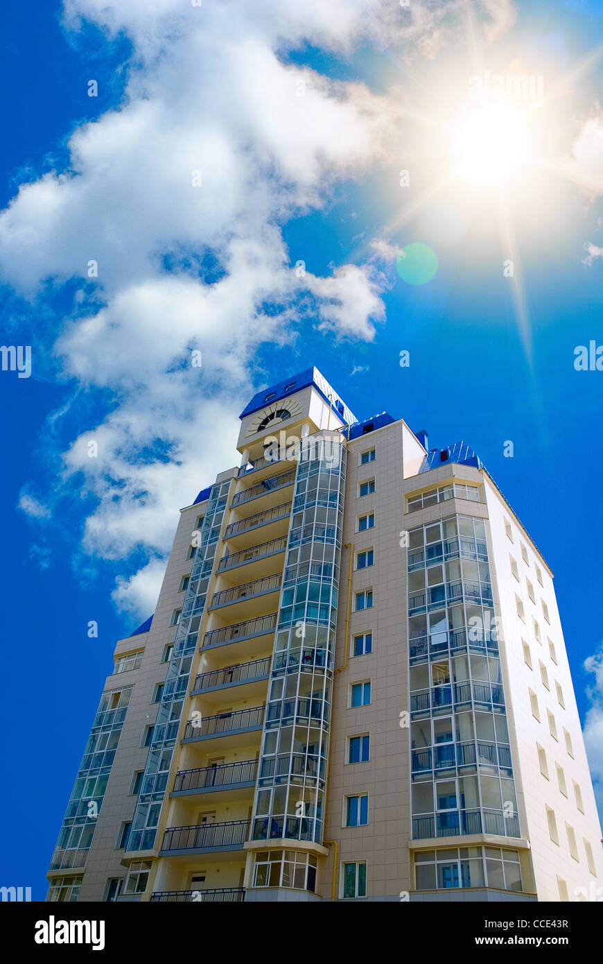 Modern building on blue sunset sky background Stock Photo - Alamy