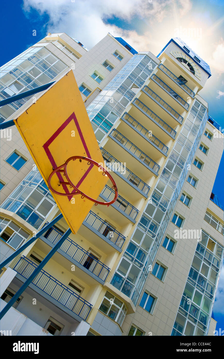 basketball backboard at modern house on blue sky background Stock Photo ...