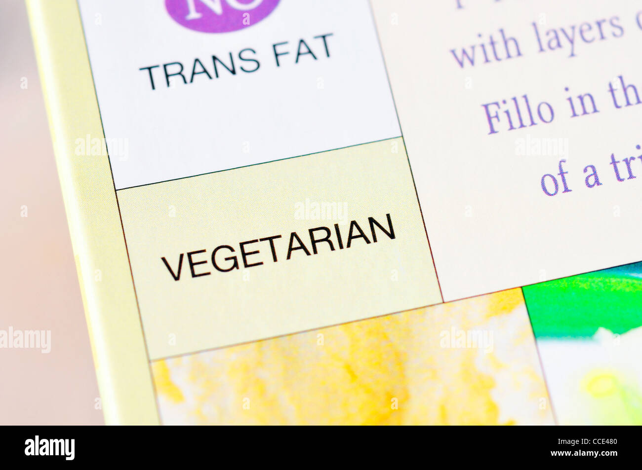 Vegetarian sign on food package Stock Photo - Alamy