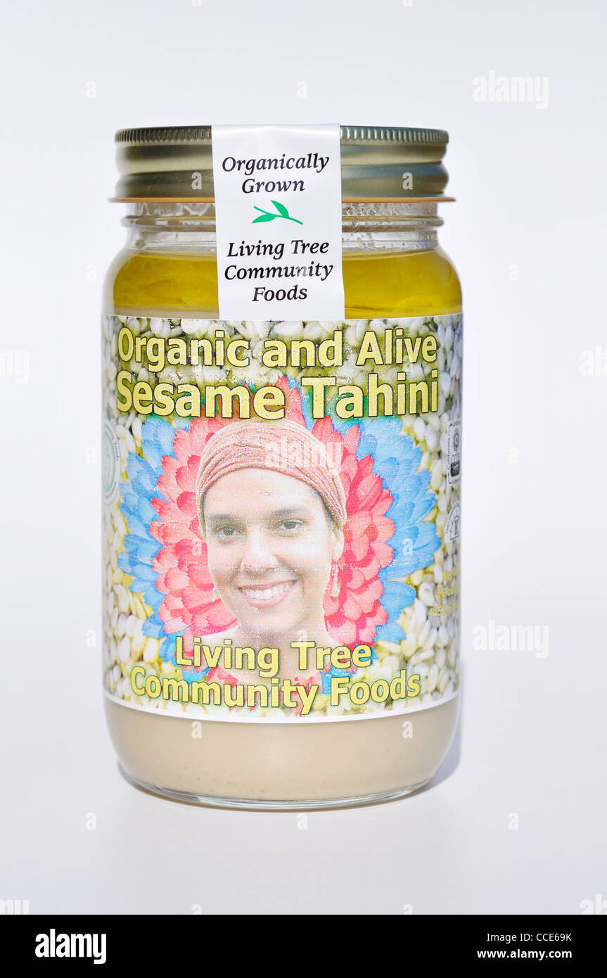 Organic sesame tahini in jar Stock Photo - Alamy